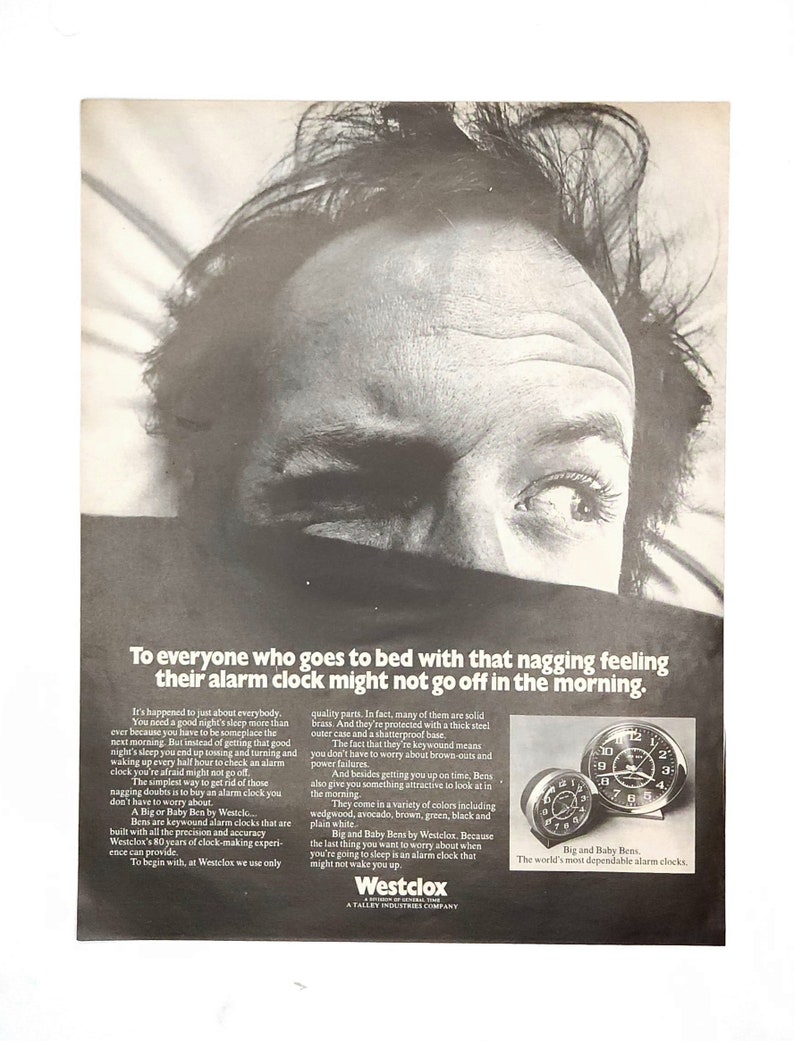 Vintage Westclox Baby Ben Alarm Clock Print Advertisement Original ...