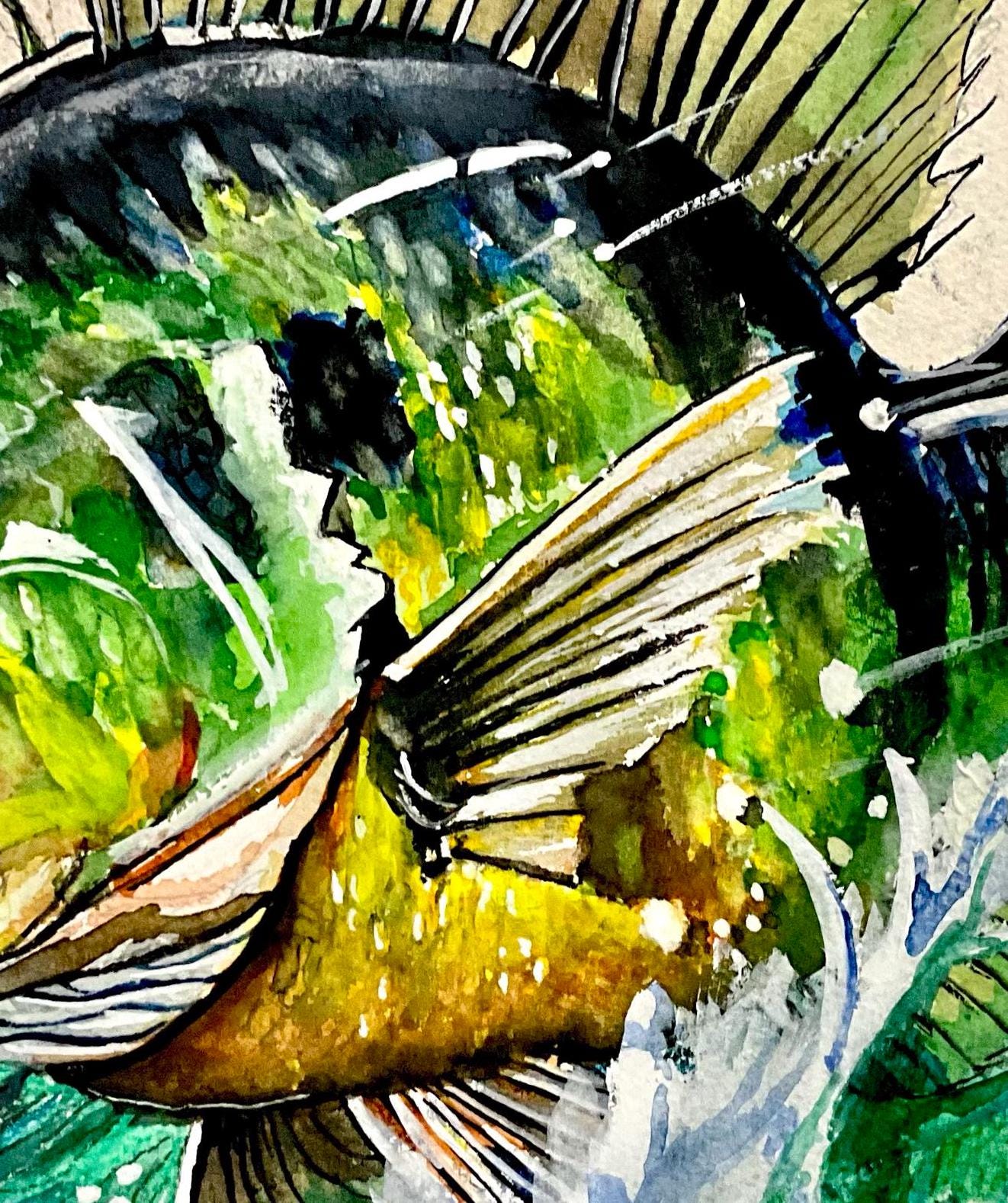 Bluegill Fishing Watercolor Art, Hand-signed Print, Cabin & Lake House ...