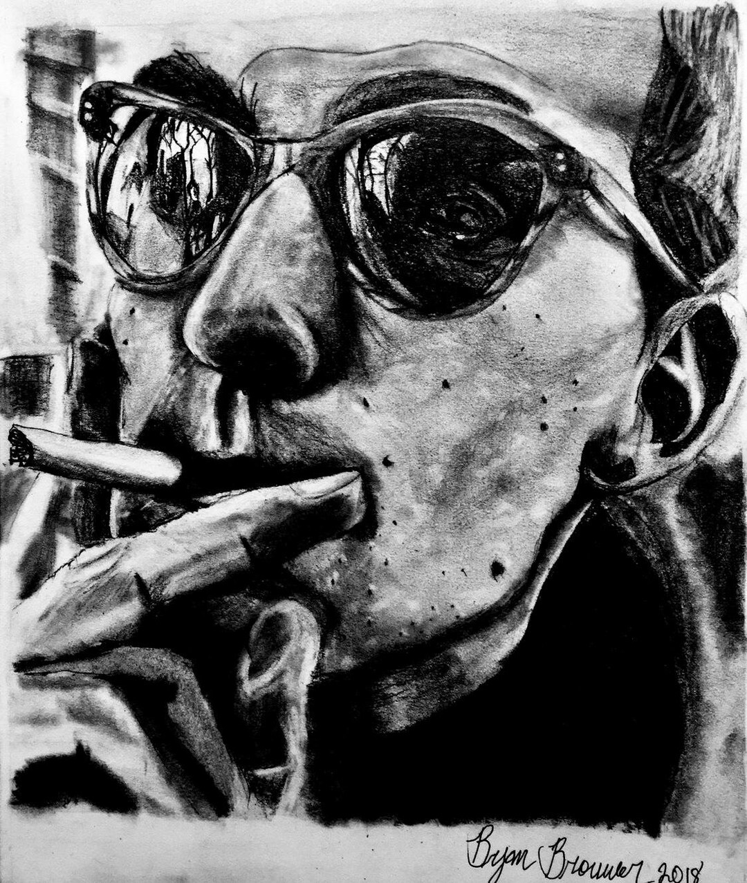 Graphite Portrait Smoking Man Print, Pencil Artwork of Grit ...
