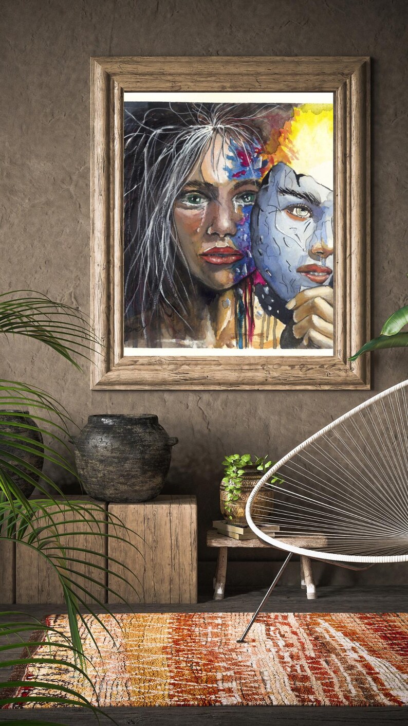 Masks We Wear Dual Identity Watercolor Painting - Etsy