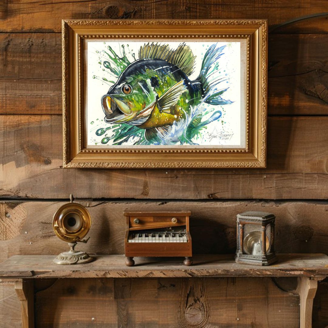Bluegill Watercolor Print Signed Fishing Art for Cabin & Lake House ...