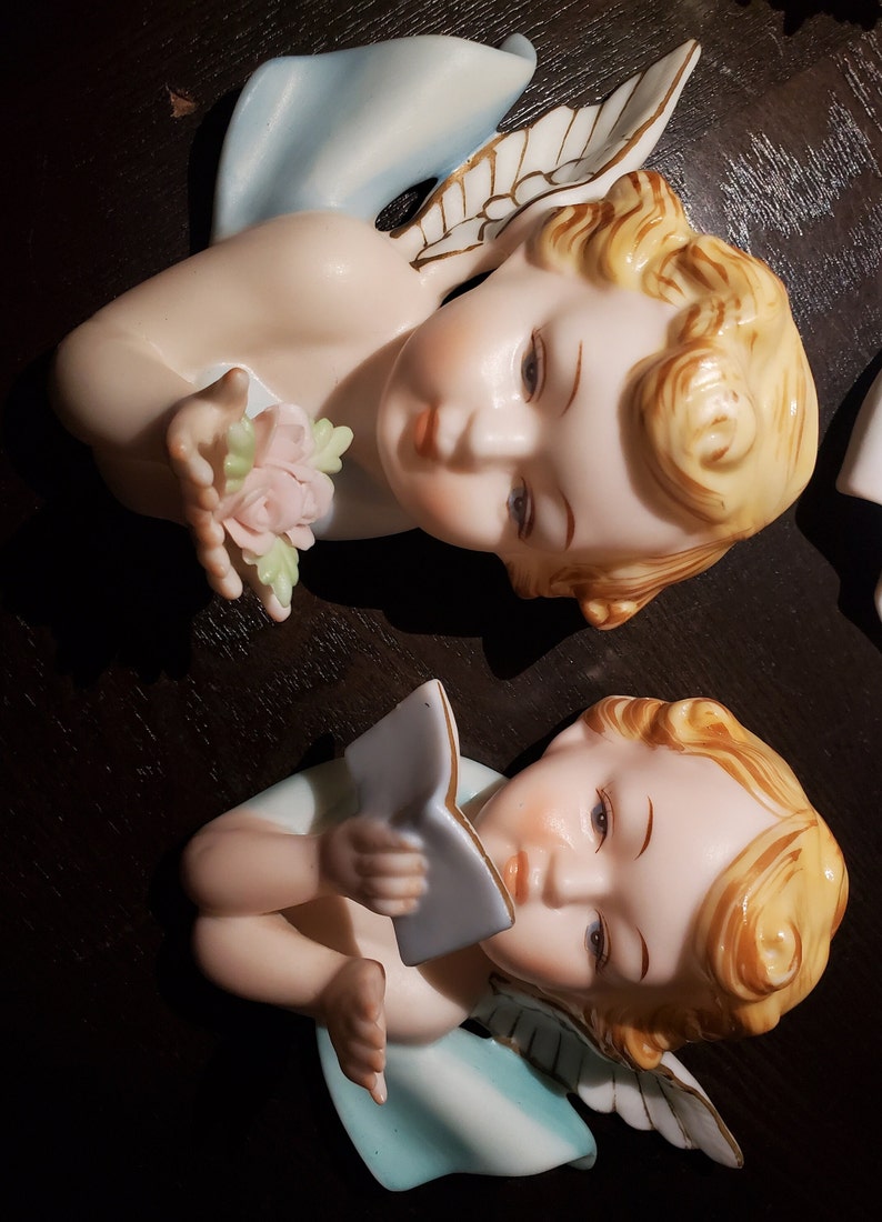 Cherub Angel 1960's Vintage Wall Hangings... 2- Lefton China Numbered KW6417 & KW6417N Plus 2 ...