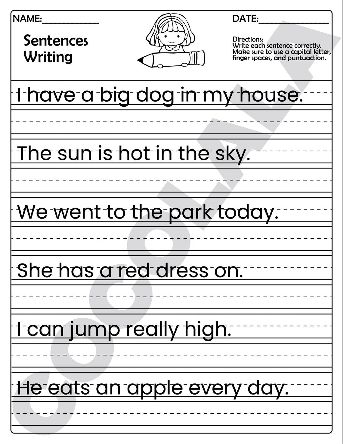 100 Printable Write the Sentence Worksheets | 600 Sentences Writing ...