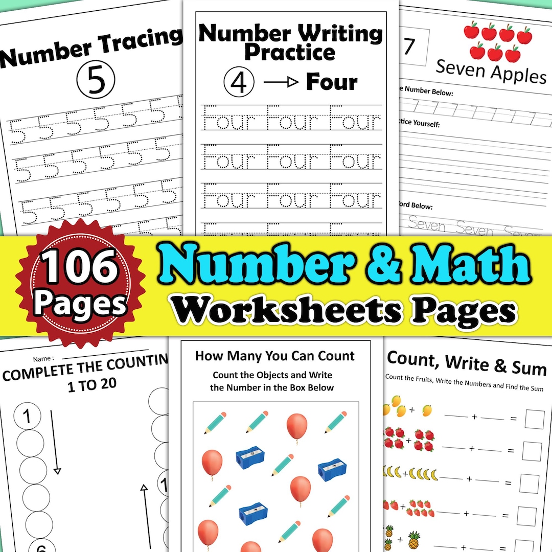 100+ Math Worksheet Pages | Preschool Number Practice Pages | Grade One ...
