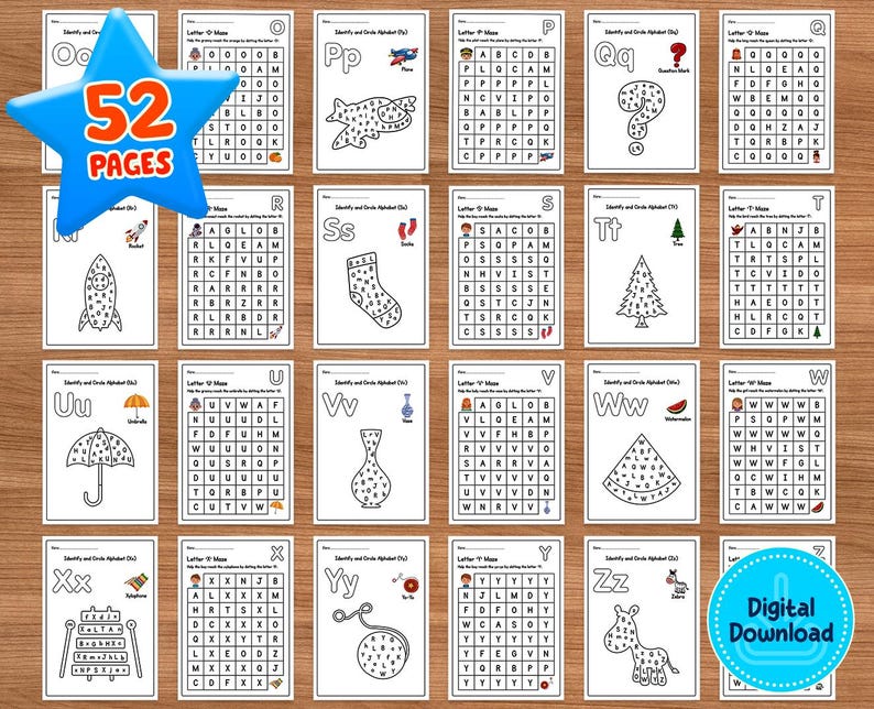 52 Letter Maze Games, Letter Find & Circle Games | Letter Puzzle Games ...
