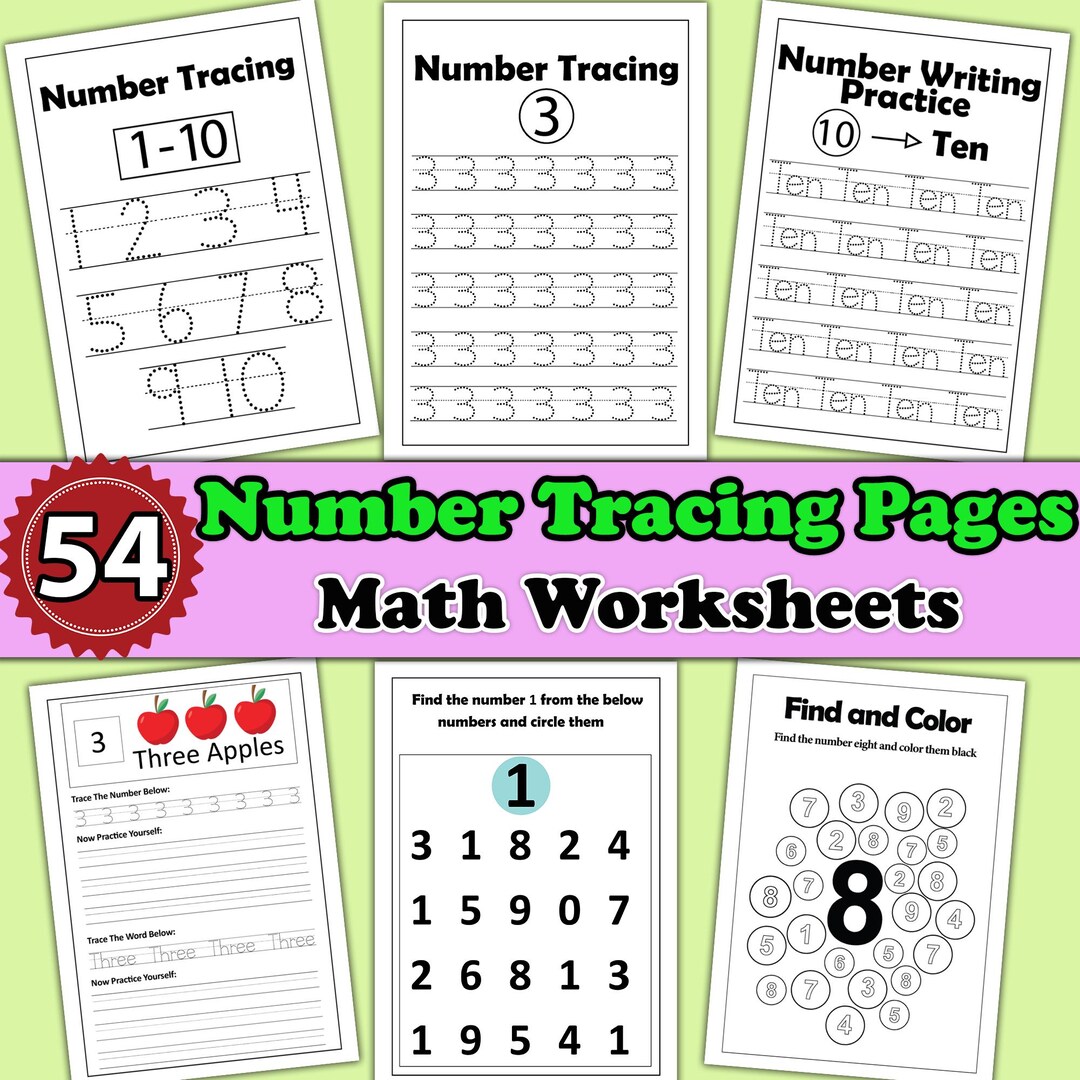 Number Tracing Worksheets 54 Printable Preschool-kindergarten ...