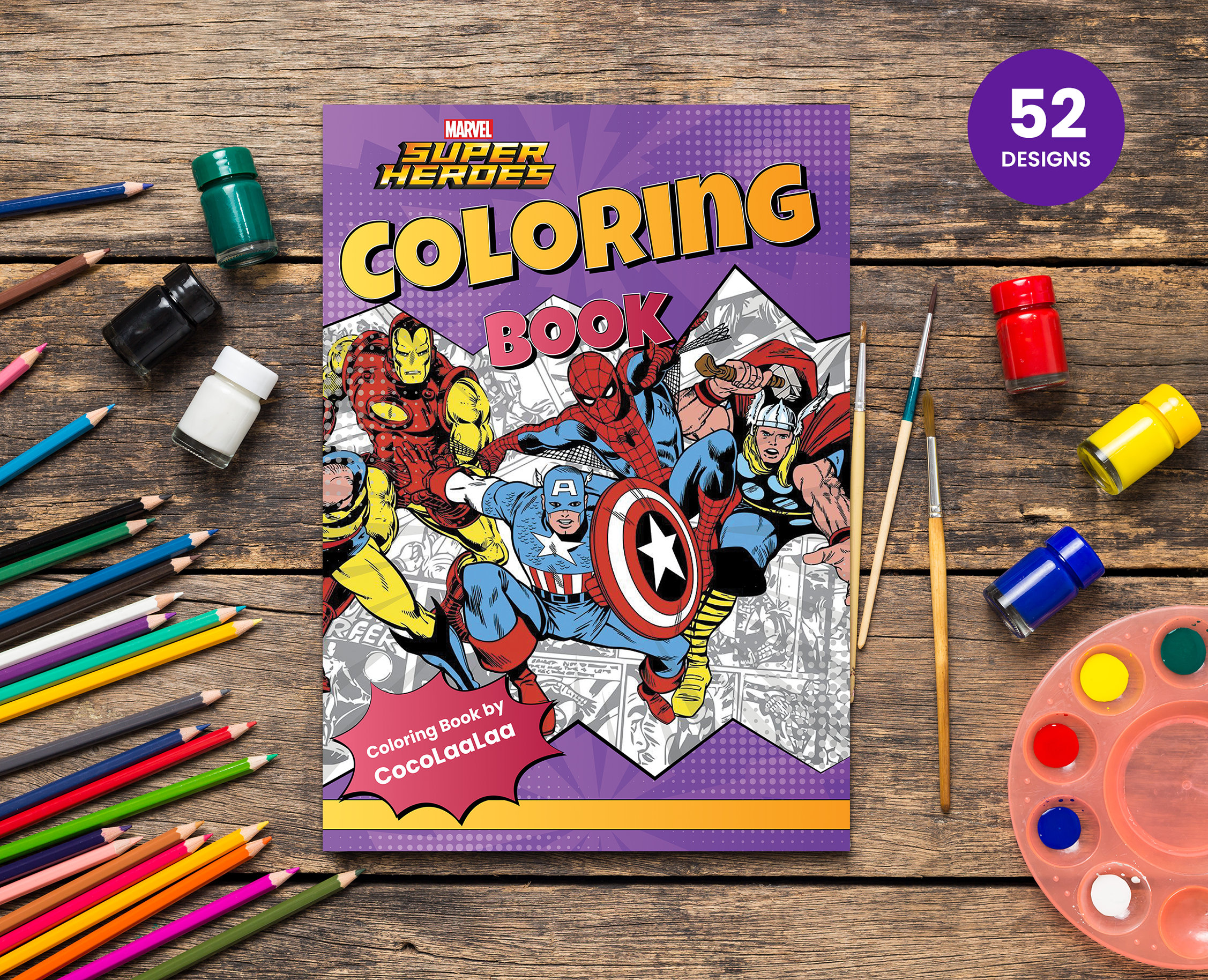 Marvel Superheroes 52 Pages Kids Coloring Book Printable Children's ...