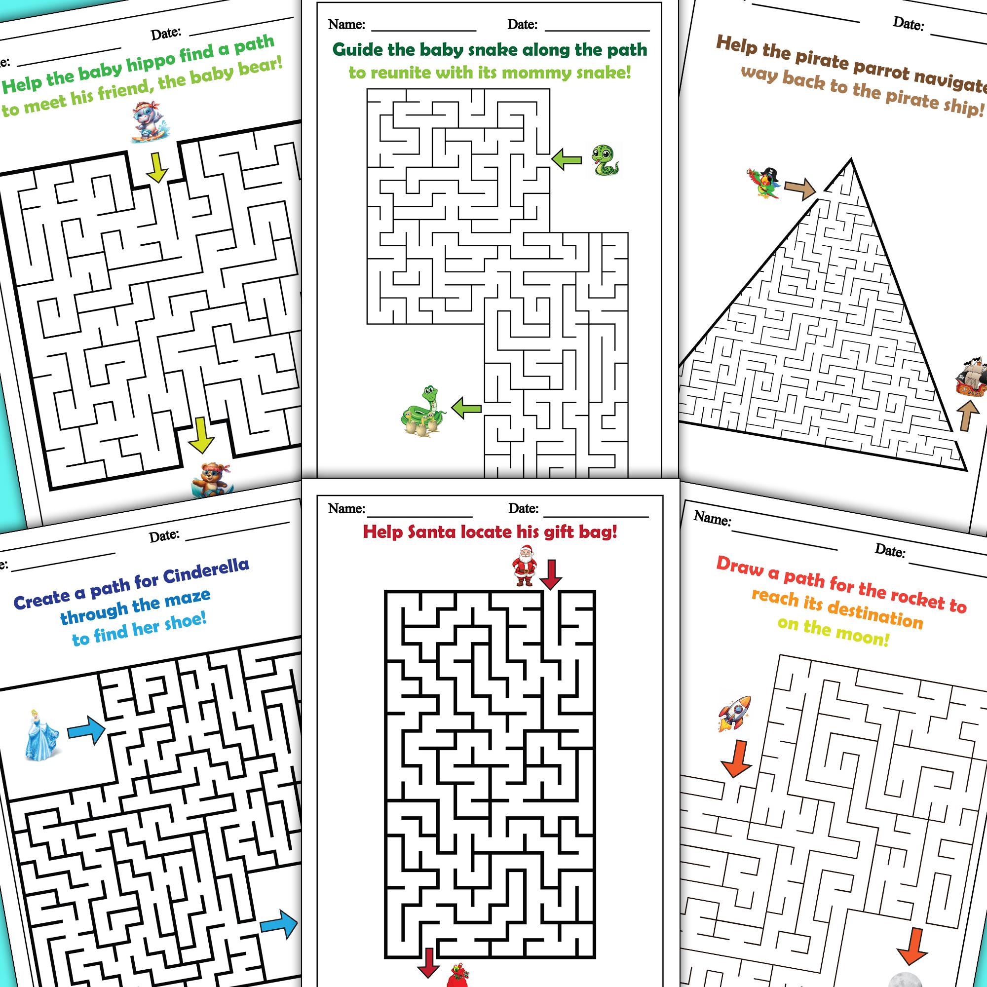 33 Labyrinth Easy Mazes | Labyrinth Activity Book | Kids Puzzle Maze ...