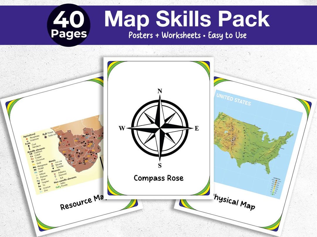 40 Map Skills Posters & Worksheets for Kids | Social Studies Printable ...