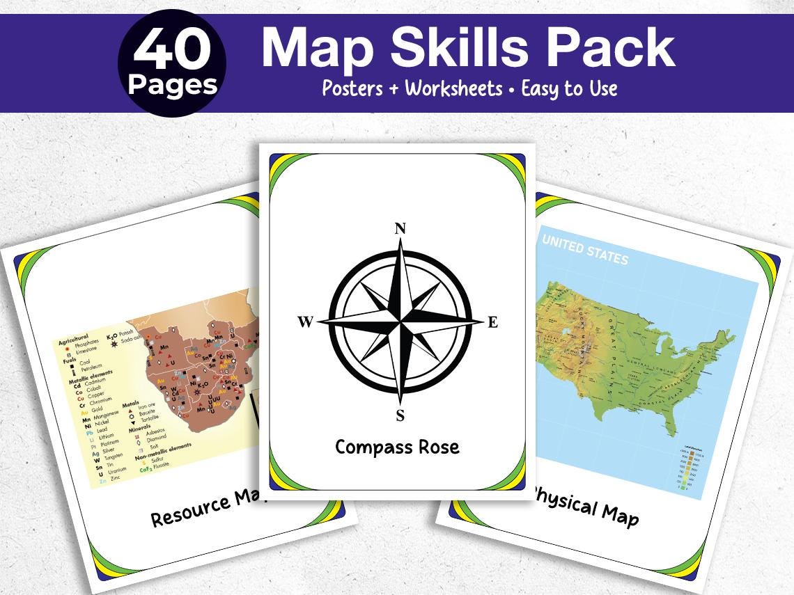 40 Map Skills Posters & Worksheets for Kids | Social Studies Printable ...