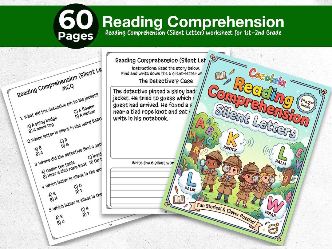 Reading Comprehension Silent Letters Worksheets | 1st 2nd 3rd Grade ...