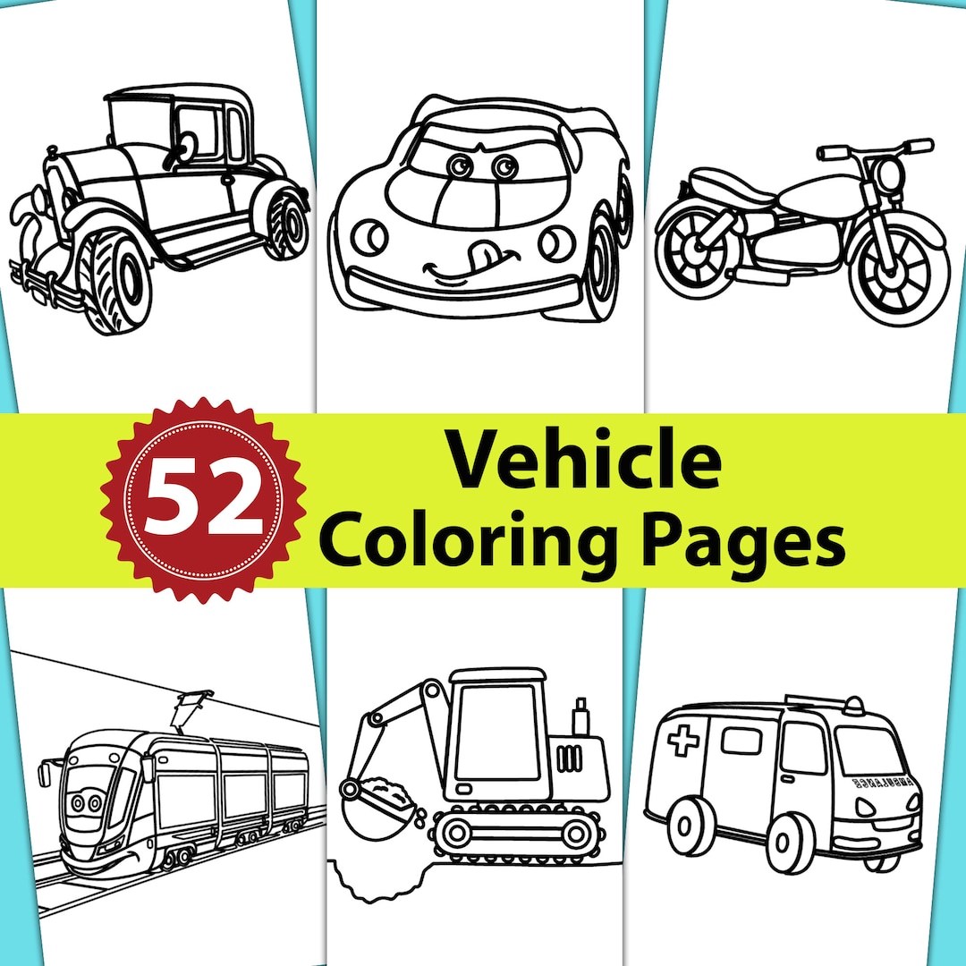 52 Vehicles Coloring Pages Coloring Sheets Transportation Coloring Book ...