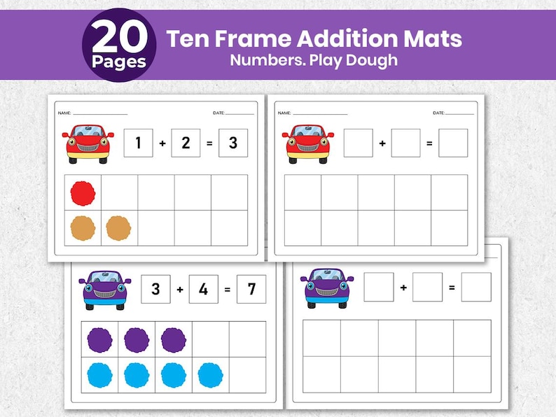 20 Pages Montessori Ten Frame Addition Activity, Math Learning ...