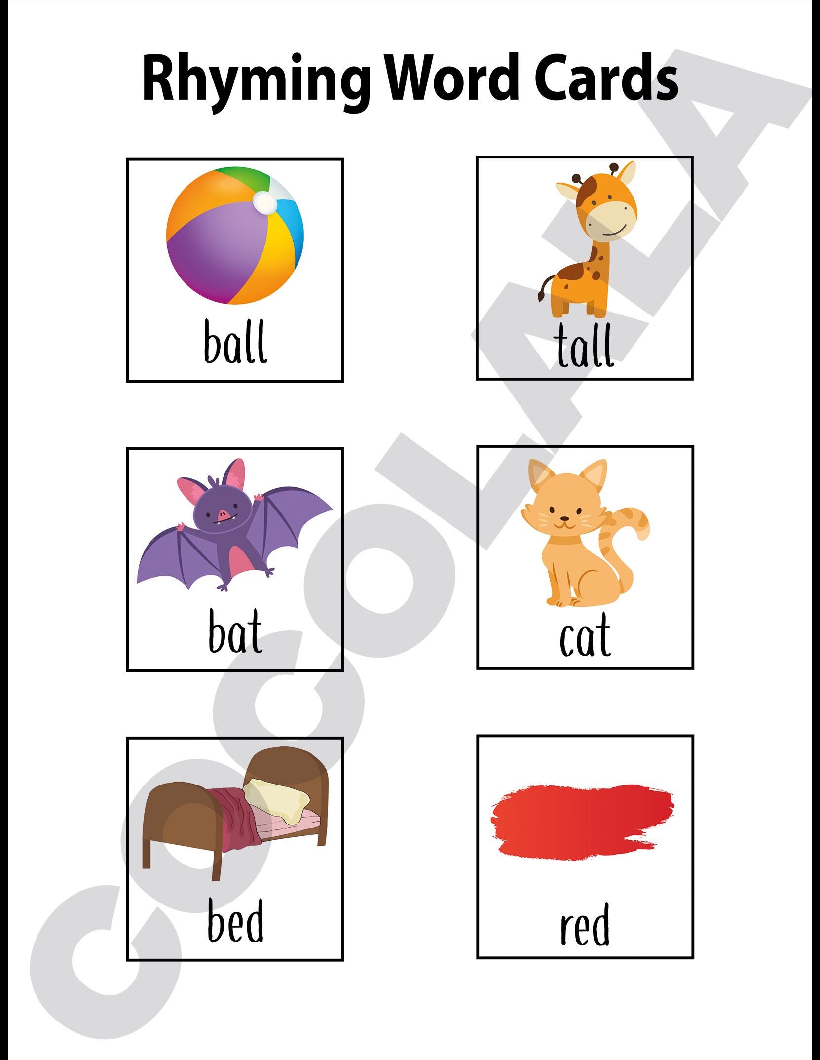 30 Rhyming Word Matching Cards Printable for Kids, Preschool ...
