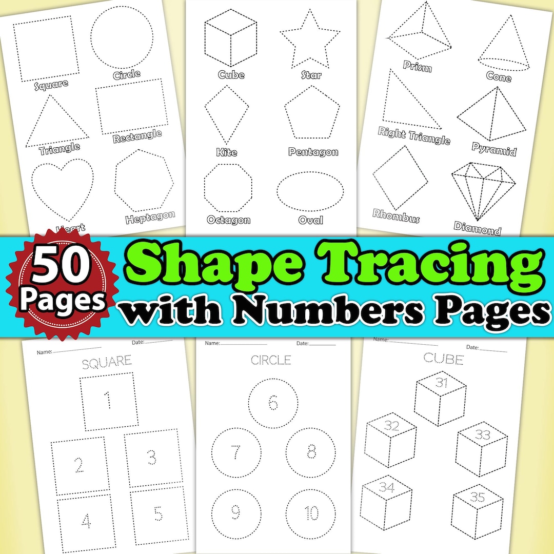 Shape and Number 50 Tracing Pages for Kids Preschool Worksheets | Shape ...