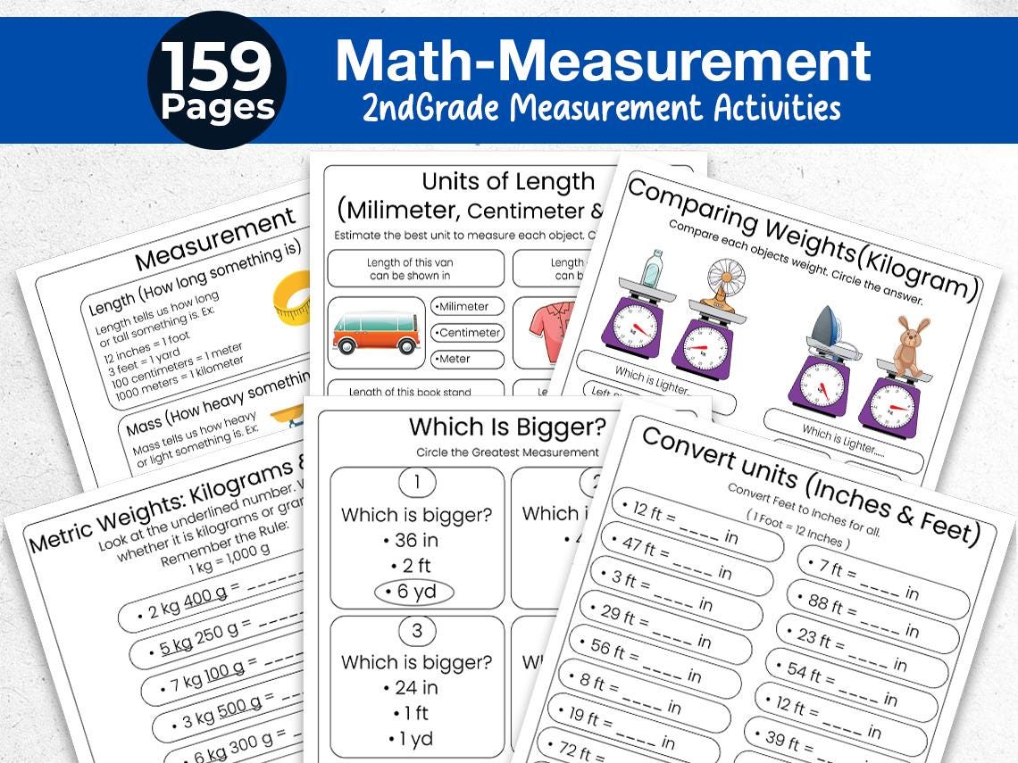 2nd Grade Math Measurement Worksheets 158 Pages | Measuring Length ...