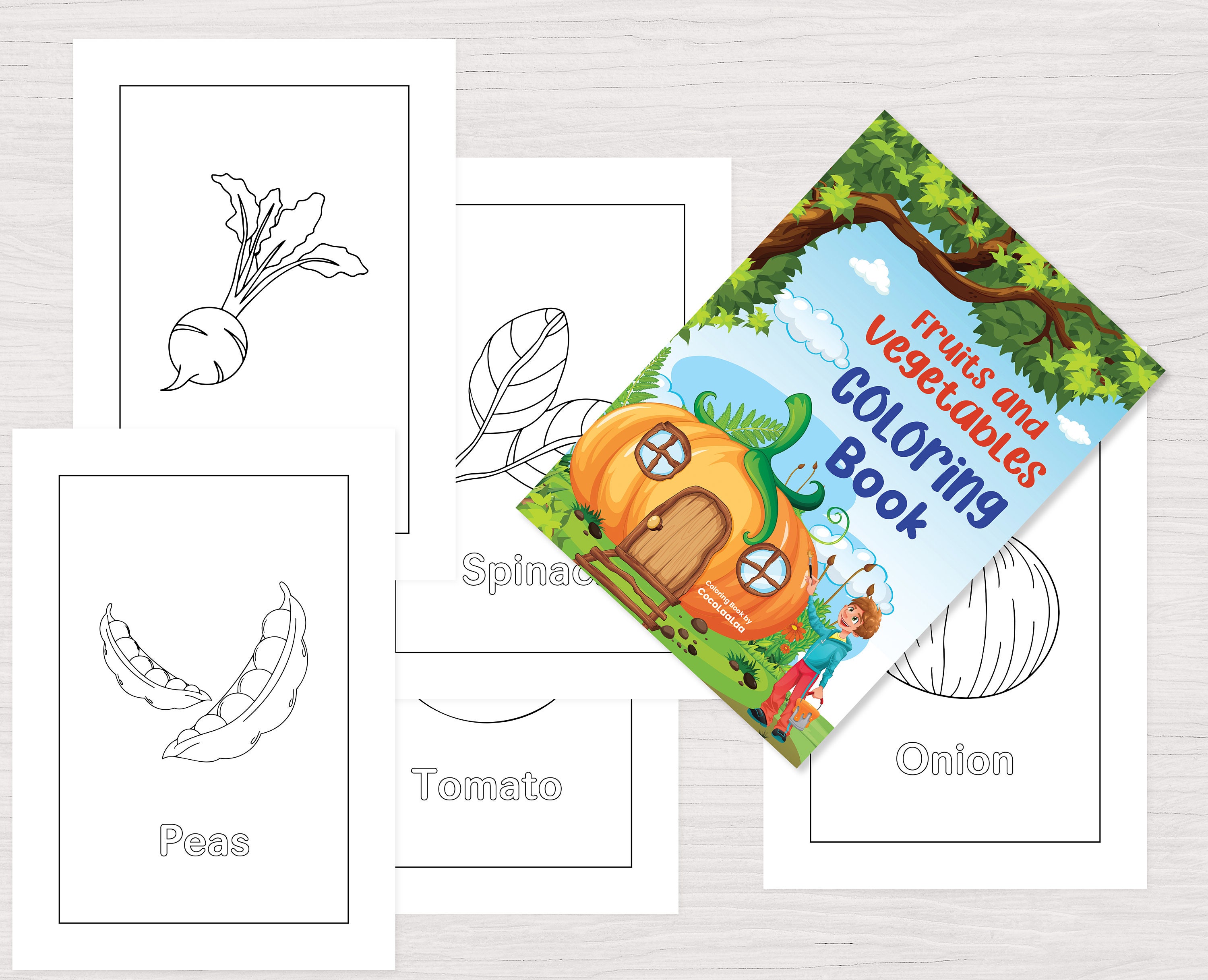 62 Fruits Vegetables Coloring Pages for Kids Printable Toddlers ...