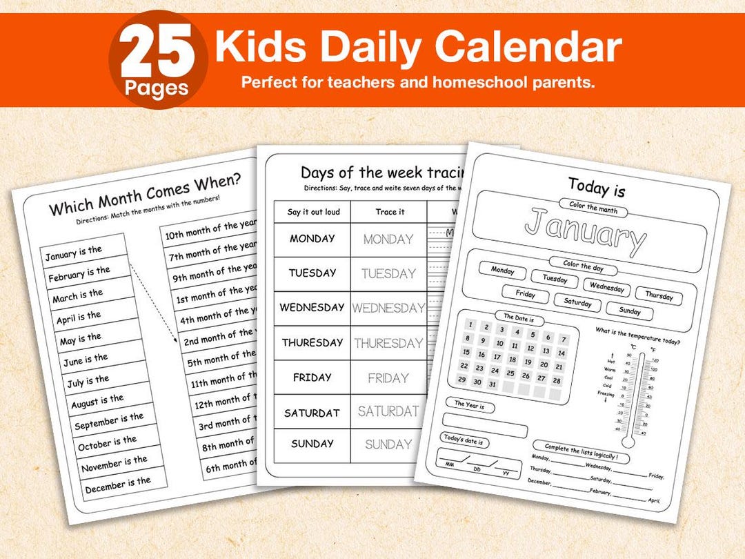 25 Printable Daily Calendar Worksheets | Preschool Kindergarten ...