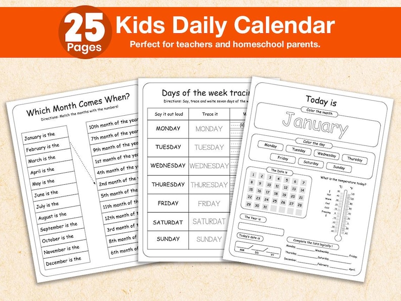 25 Printable Daily Calendar Worksheets | Preschool Kindergarten ...