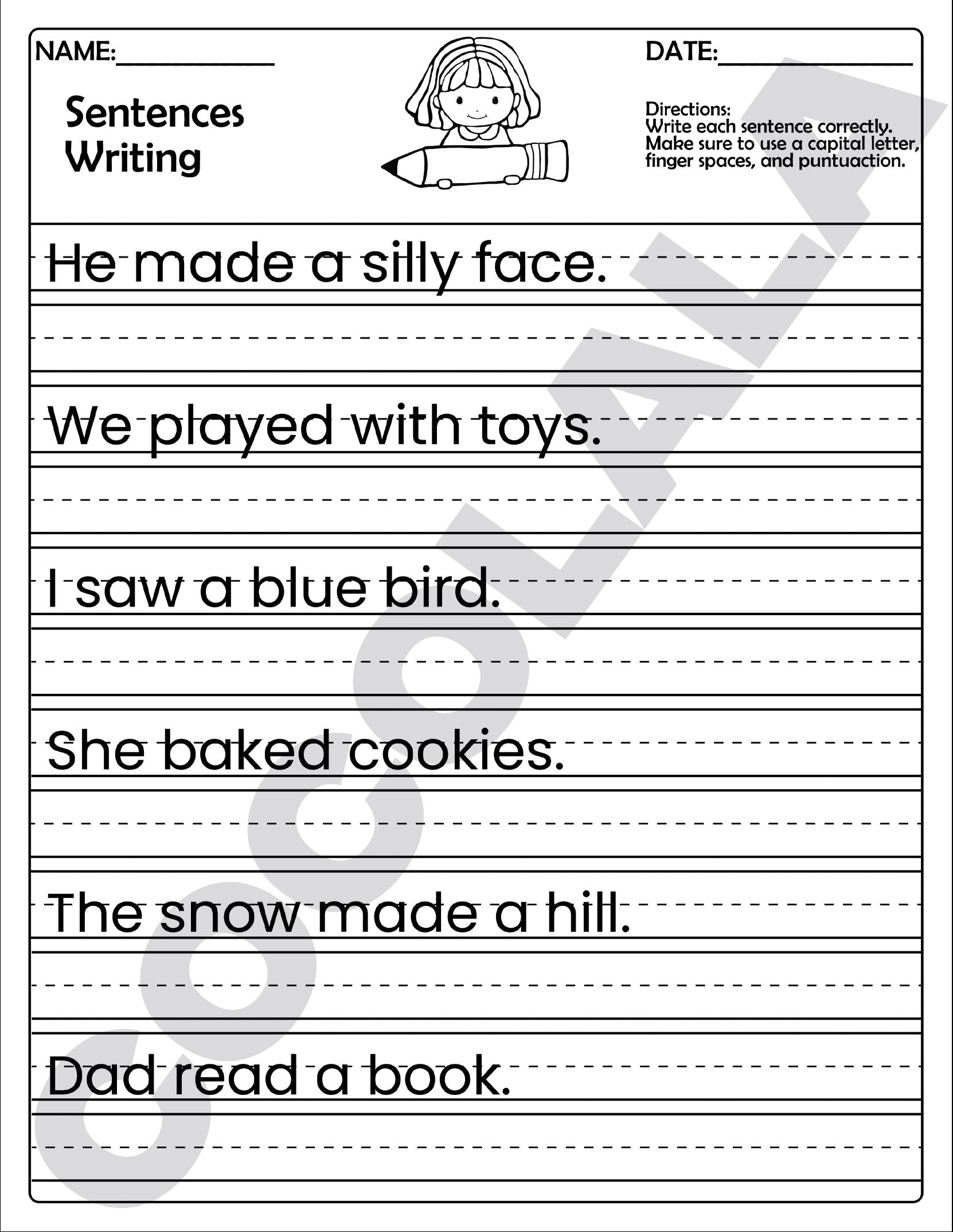 100 Printable Write the Sentence Worksheets | 600 Sentences Writing ...