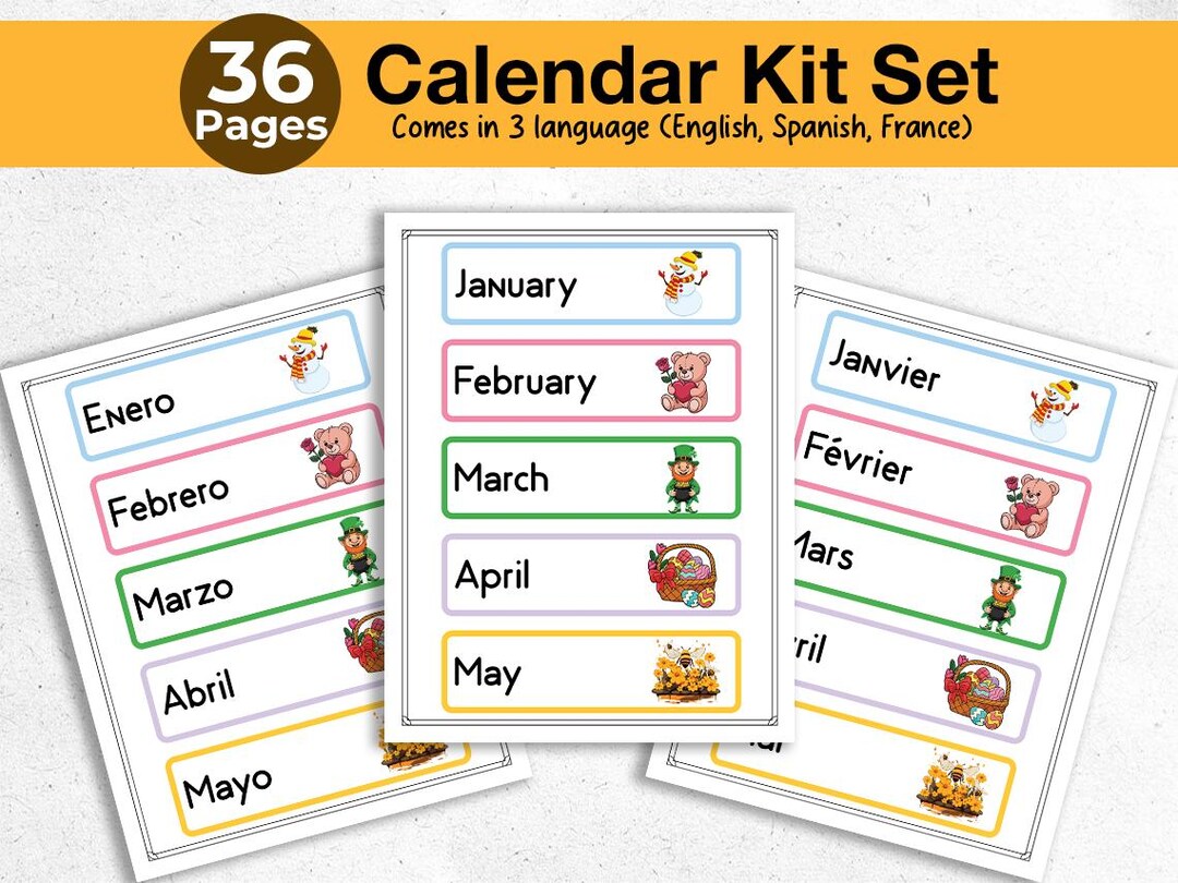 Classroom Calendar Kit Printable Trilingual | Months, Days, Seasons ...