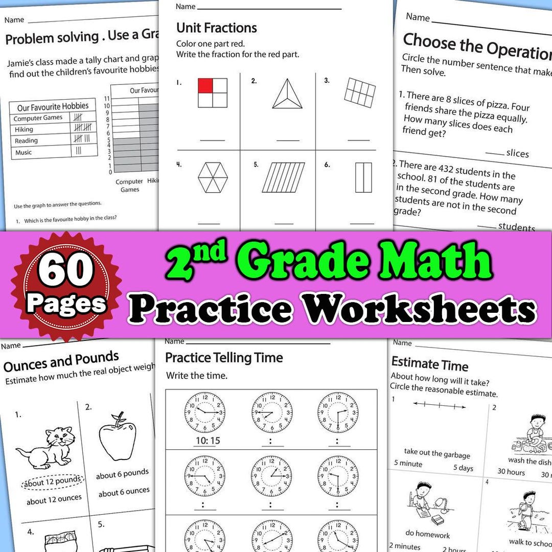 Math 2nd Grade Worksheets 60 Page | Summer Workbook for Kids | Summer ...