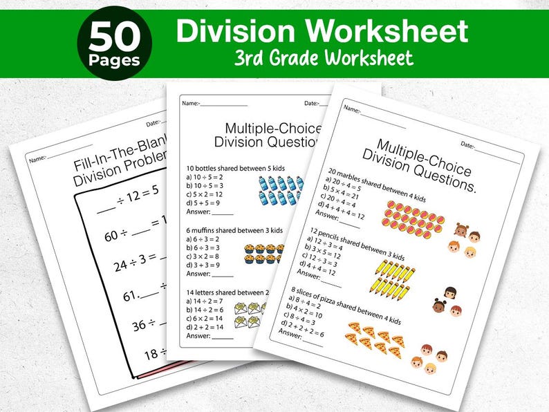 3rd Grade Division Worksheets Workbook | Division Fact Fluency, Word ...