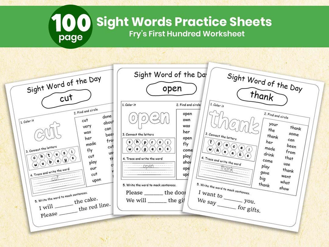 100 Sight Words Worksheets for Kids | Fry First Hundred Words, Learn to ...