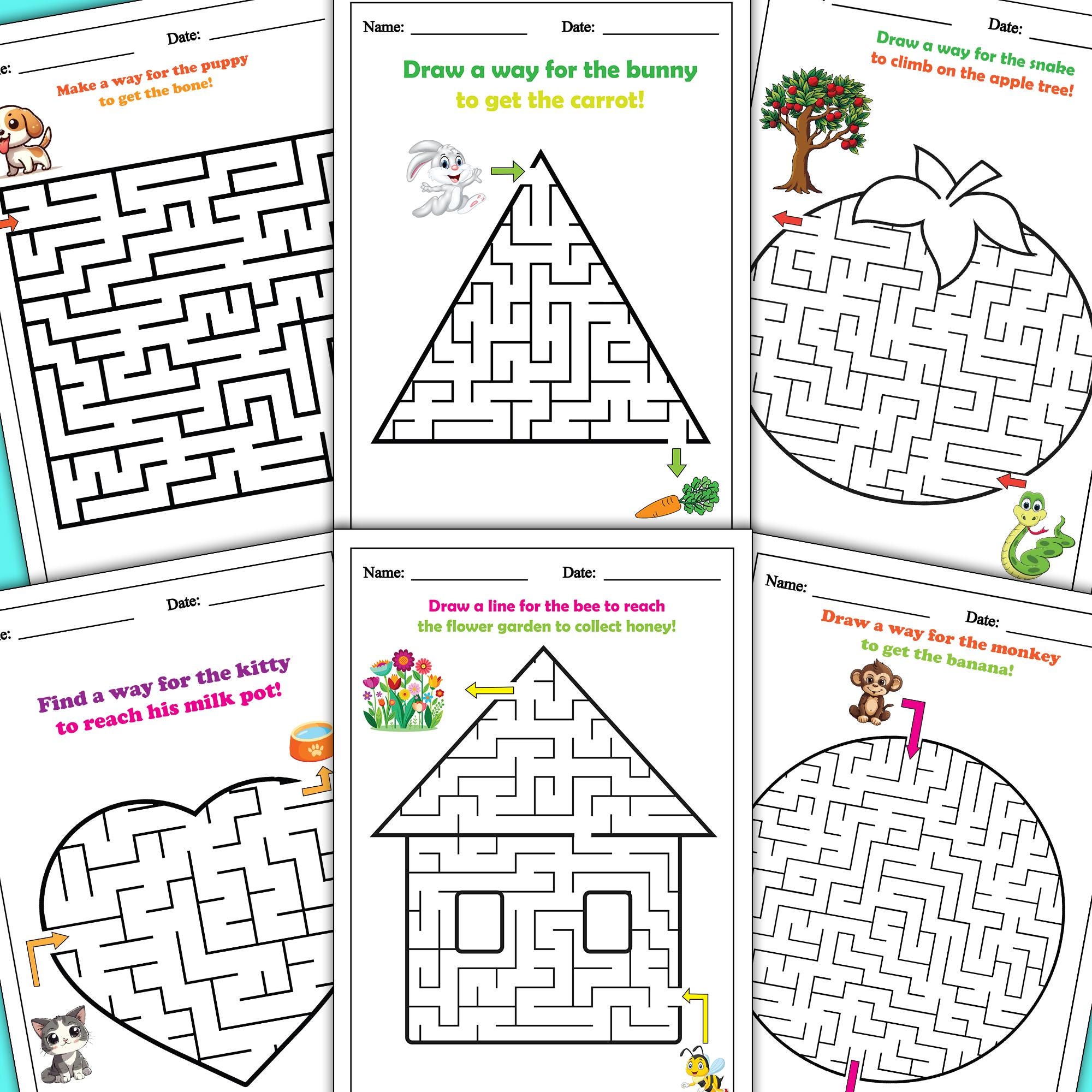 33 Labyrinth Easy Mazes | Labyrinth Activity Book | Kids Puzzle Maze ...