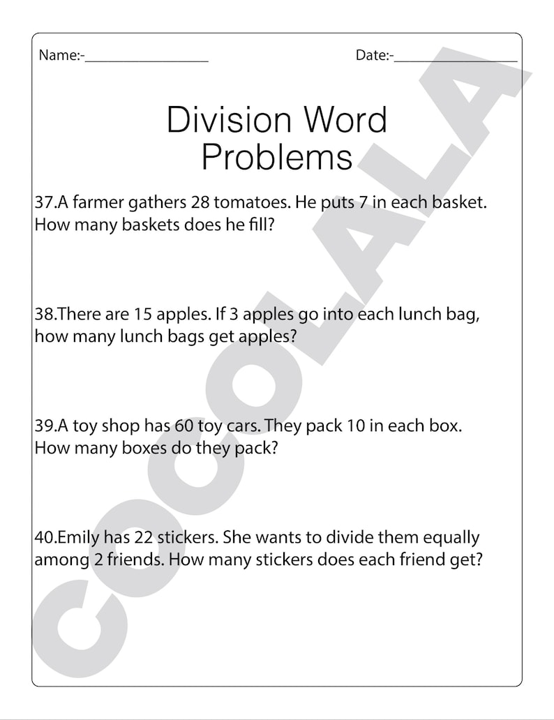3rd Grade Division Worksheets Workbook | Division Fact Fluency, Word ...