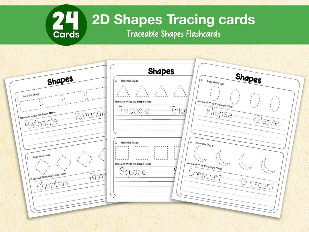 Dotted 2D Shape Tracing Cards Printable – Shapes Tracing Worksheets for ...