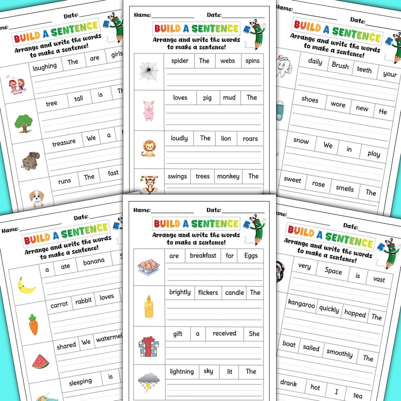 160 Sentence Making Worksheets, Printable Build the Sentences Writing ...