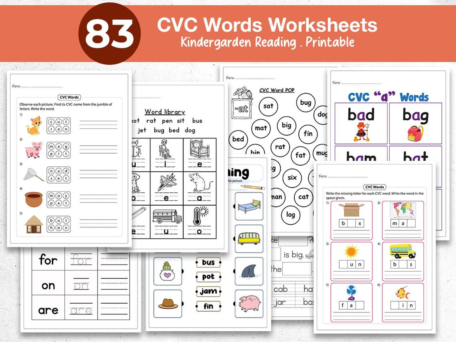 Montessori CVC Words, Objects, Worksheets & Printable for Toddlers ...