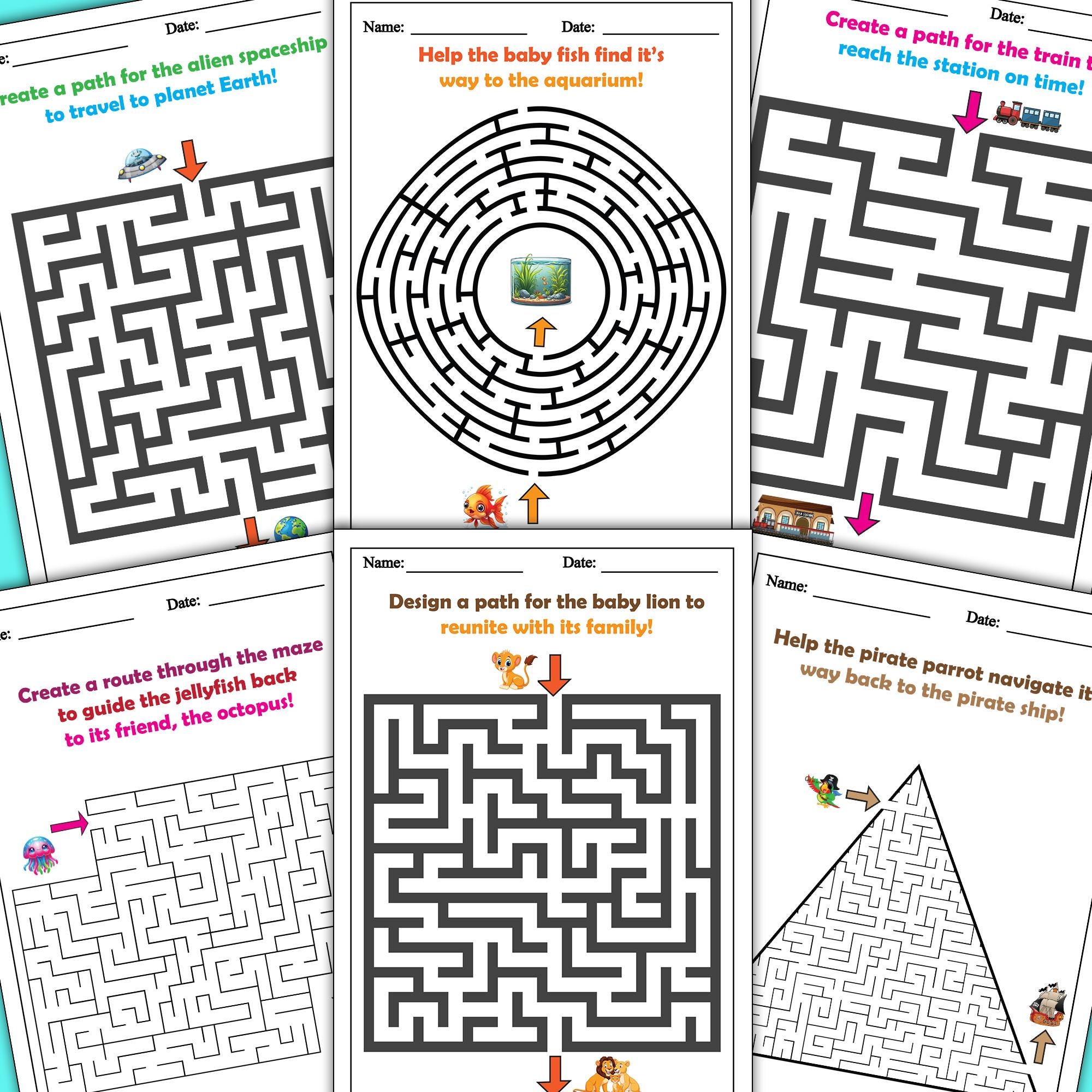 33 Labyrinth Easy Mazes | Labyrinth Activity Book | Kids Puzzle Maze ...