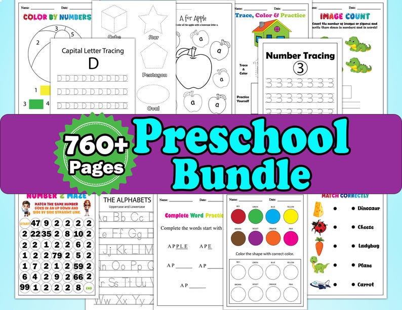 760+ Preschool Pre-k Bundle + Kindergarten Learning Bundle | Printable ...