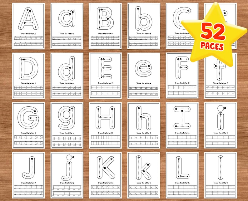 52 Alphabet Tracing Worksheets Uppercase Lowercase Printable Preschool ...
