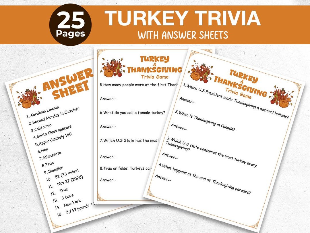 Thanksgiving Turkey Trivia Game Printable | Fall Party Game for Kids ...