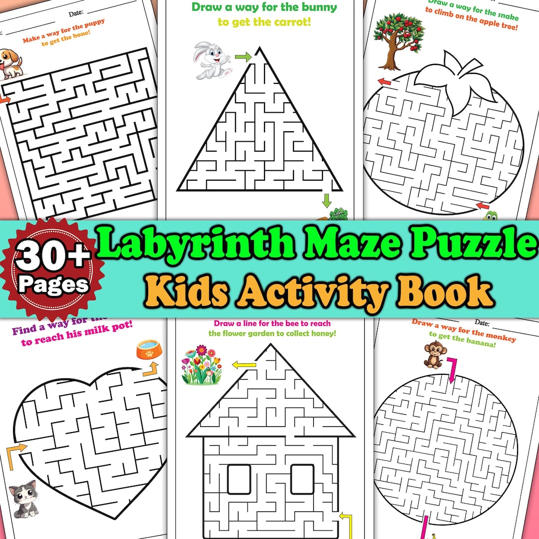33 Labyrinth Easy Mazes | Labyrinth Activity Book | Kids Puzzle Maze ...