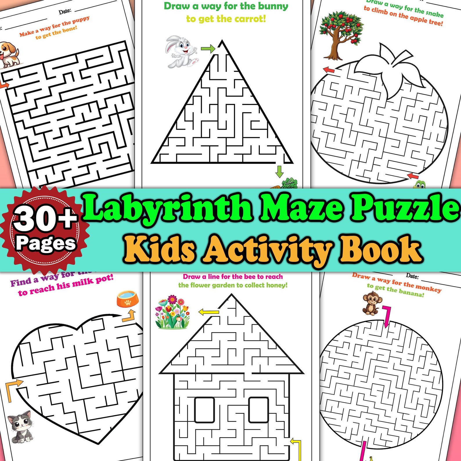 33 Labyrinth Easy Mazes | Labyrinth Activity Book | Kids Puzzle Maze ...