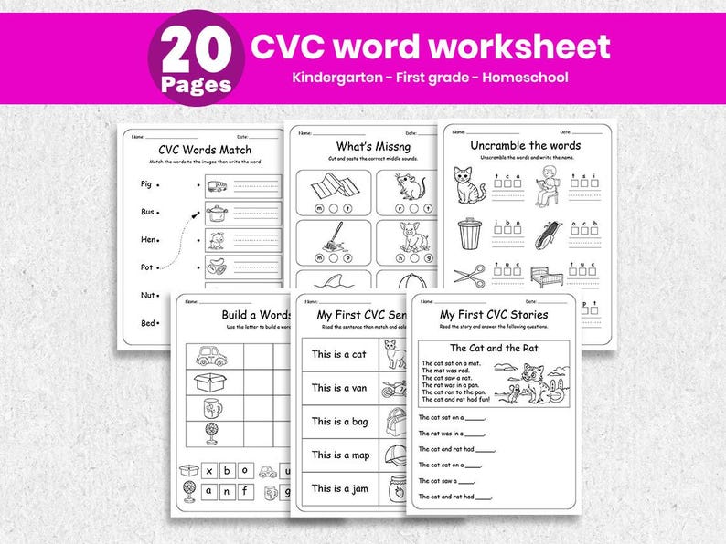 CVC Word Worksheets Printable | Short Vowel Word Practice ...