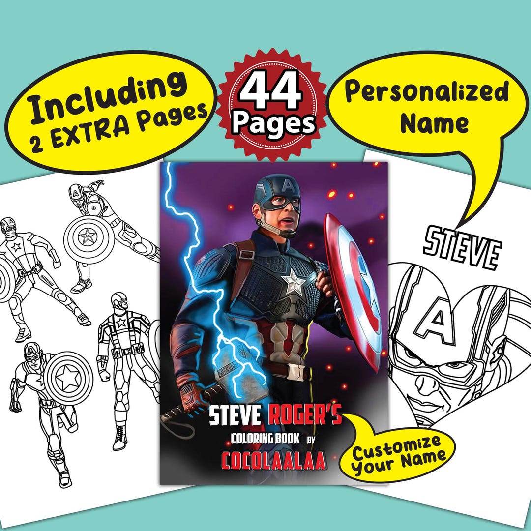 Personalized Captain America Coloring Pages | 44 Pages Superhero Kids ...