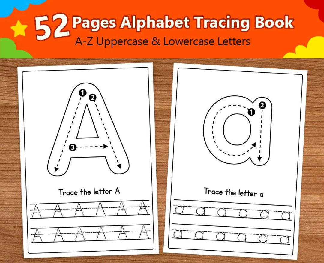 52 Alphabet Tracing Worksheets Uppercase Lowercase Printable Preschool ...
