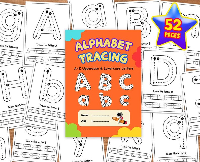 52 Alphabet Tracing Worksheets Uppercase Lowercase Printable Preschool ...