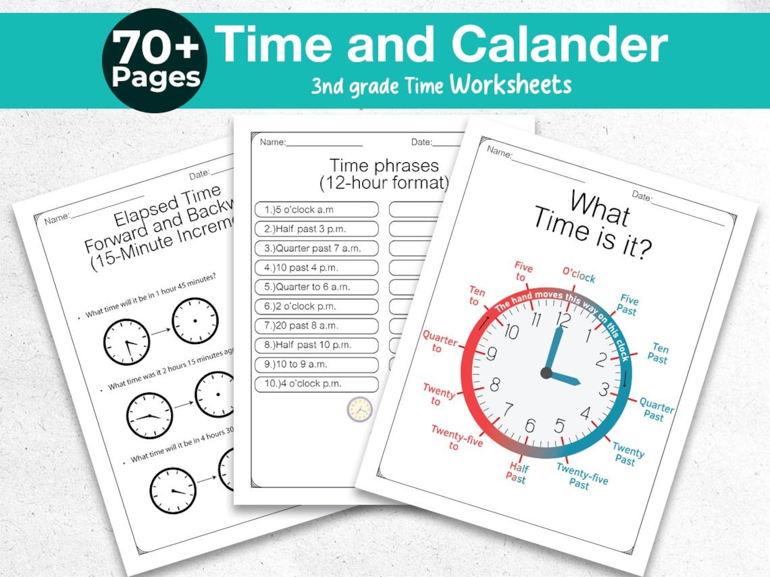 Time & Calendar 3rd Grade Math Worksheets 76 Pages Grade 3 Time ...