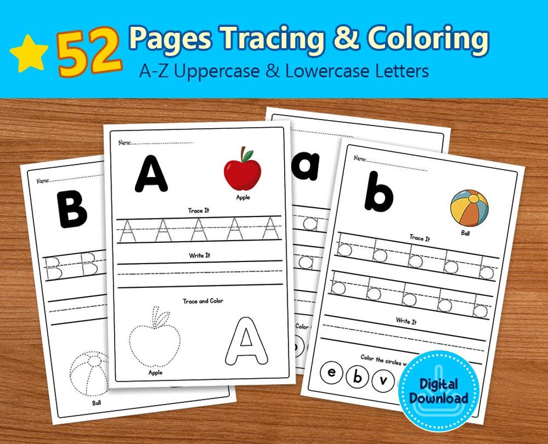 52 Letter Writing Tracing Coloring | Uppercase Lowercase Alphabet ...