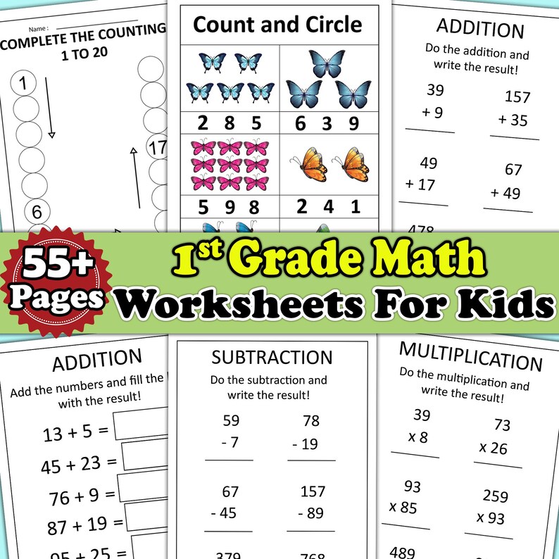 1st Grade Math Worksheets 58 Page | Comprehensive Kids Math Practice ...