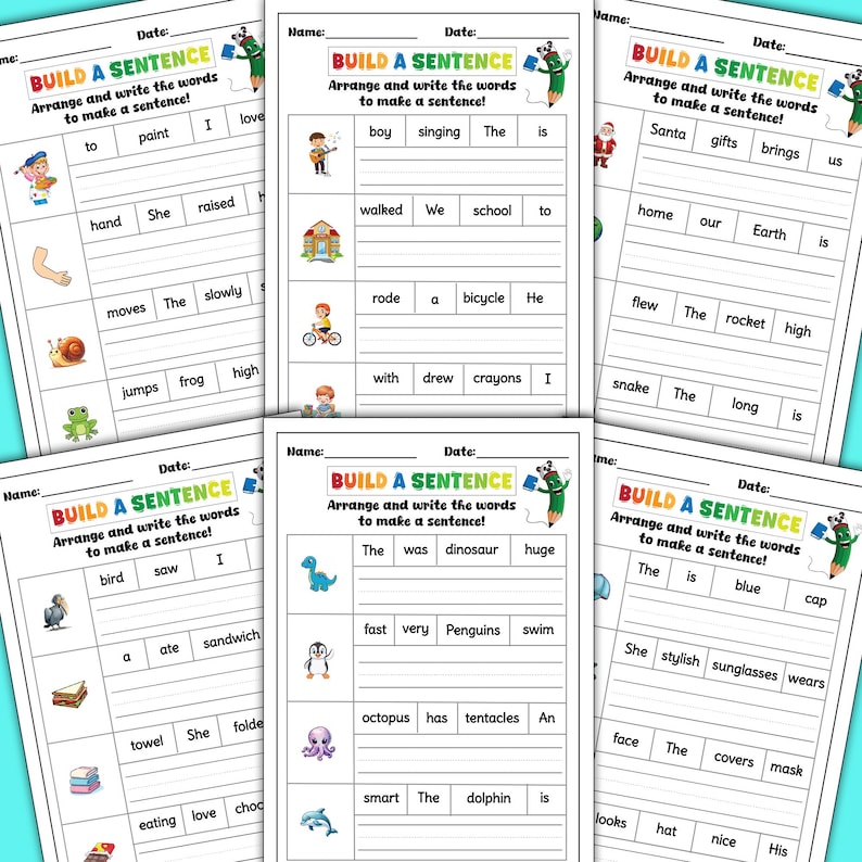 160 Sentence Making Worksheets, Printable Build the Sentences Writing ...