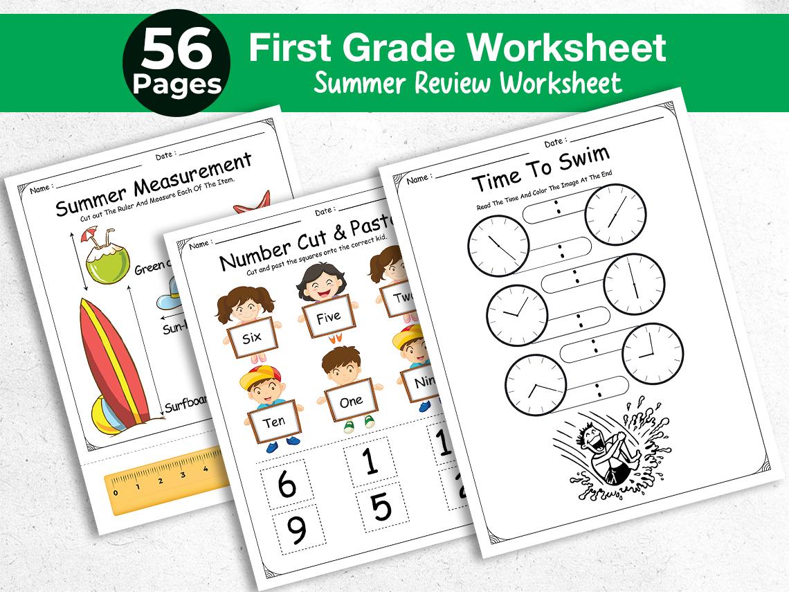 First Grade Summer Review Worksheets Printable | Math & Literacy Pack ...