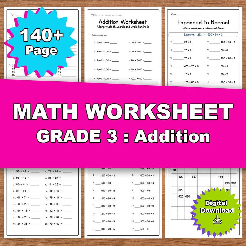 3rd Grade Math Worksheets 148 Pages | Grade 3 Addition, Summer Workbook ...