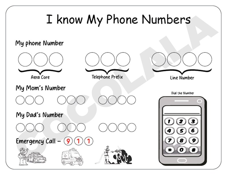 4 Life Skills Practice Sheets Printable - Kids Name Phone Number ...